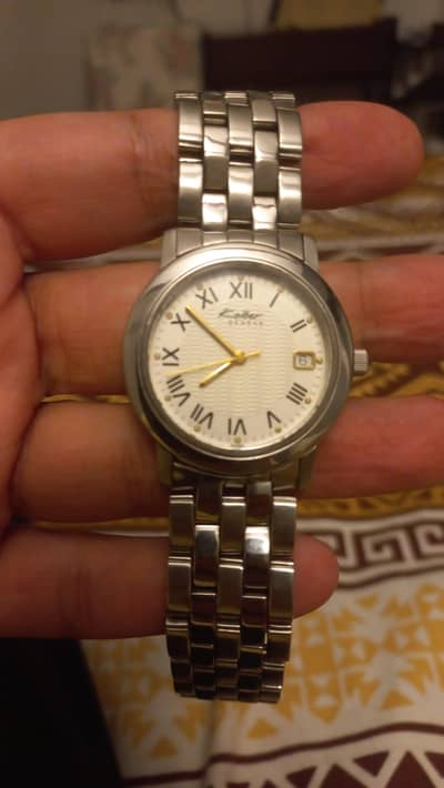 Kolber geneve swiss made mens wrist watch silver chain white dial ...