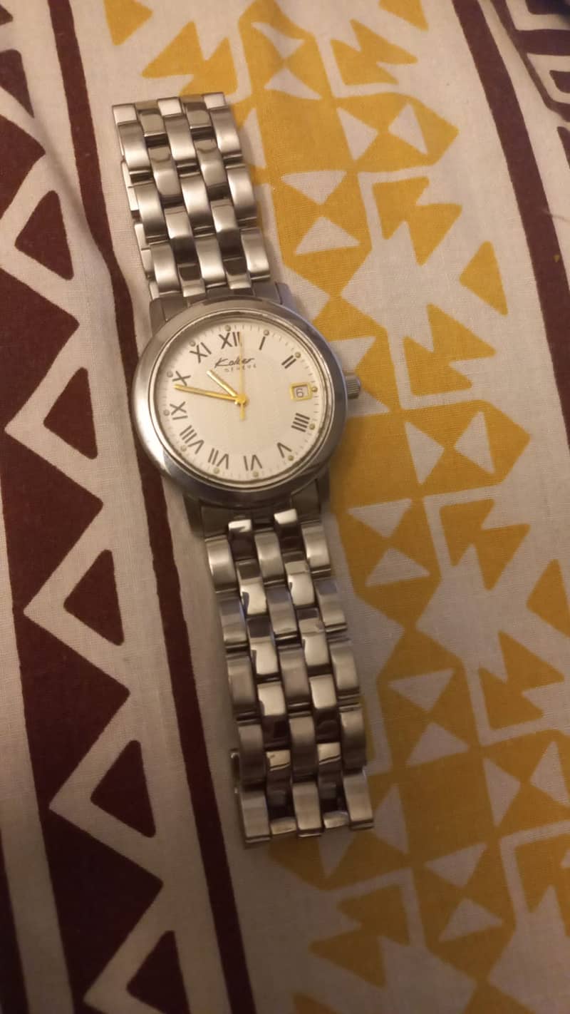 Kolber geneve swiss made mens wrist watch silver chain white dial ...