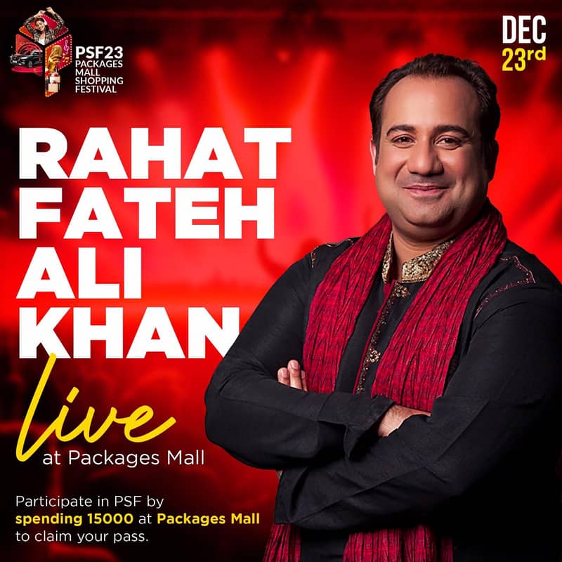 Rahat Fateh Ali Khan Concert Passses On 23 Dec Packages Mall Rs 1000