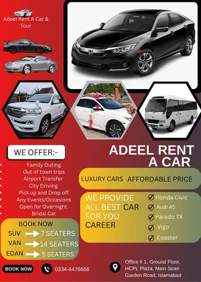 Rent A Car/BRV/Coaster/Bridal Car/GLI/Civic/Hiace/Alto/Audi/Prado Tx ...
