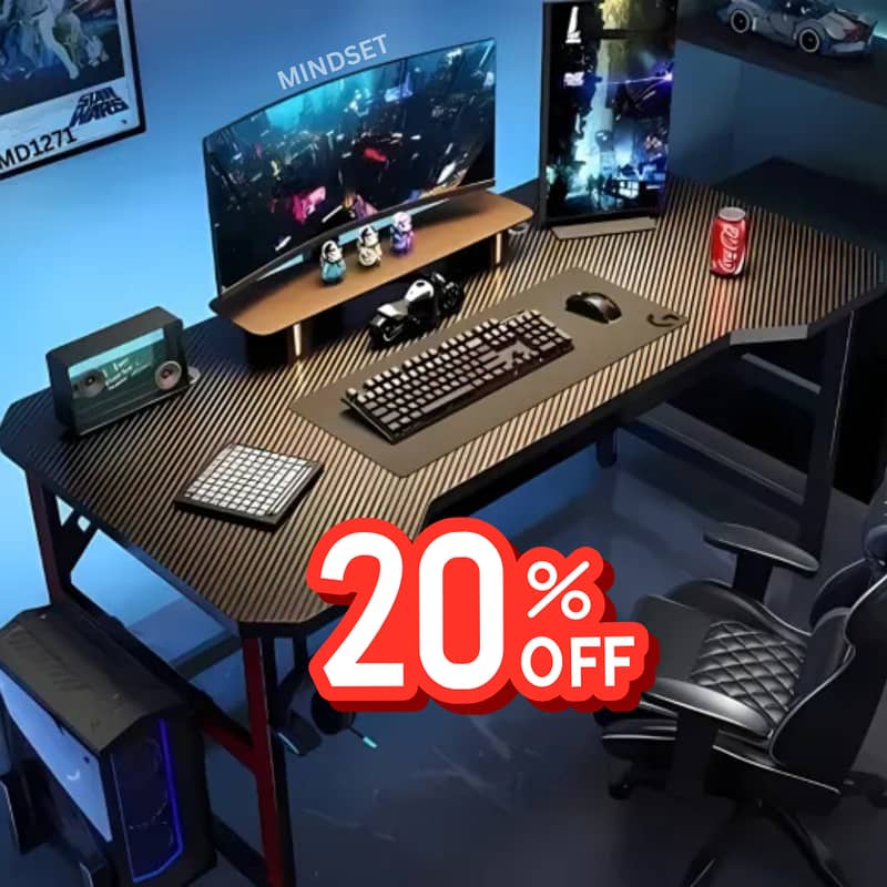 Gaming Desk with Monitor Stand, Computer Gamer Table, PC Gaming Table ...