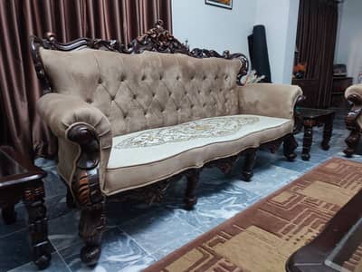 Chinioti Sofa Set 7 Seater / Center Table / 2 Side Tables / Wooden ...