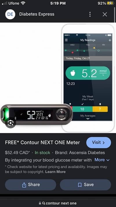 brand contour next one smart app usb diabetes sugar glucometer ...