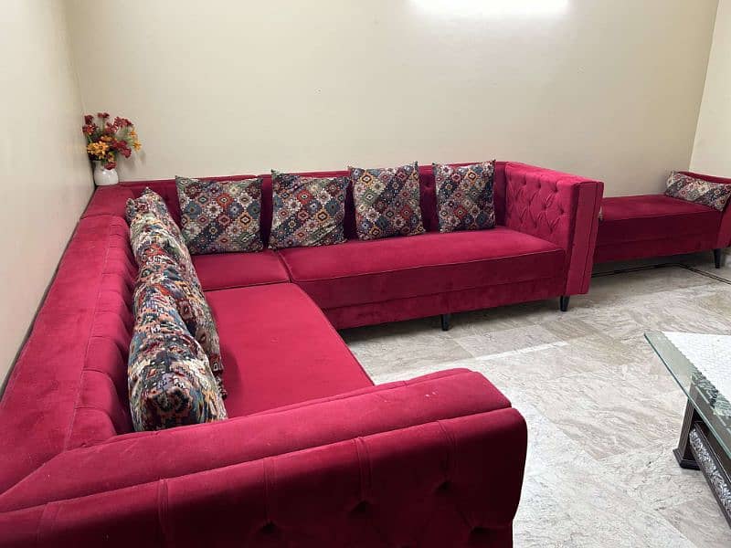 L Shaped Sofa Set Corner Maroon - Sofas - 1099189221