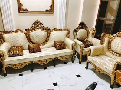 wooden chinioti sofa set with double dewaan - Sofas - 1099654545