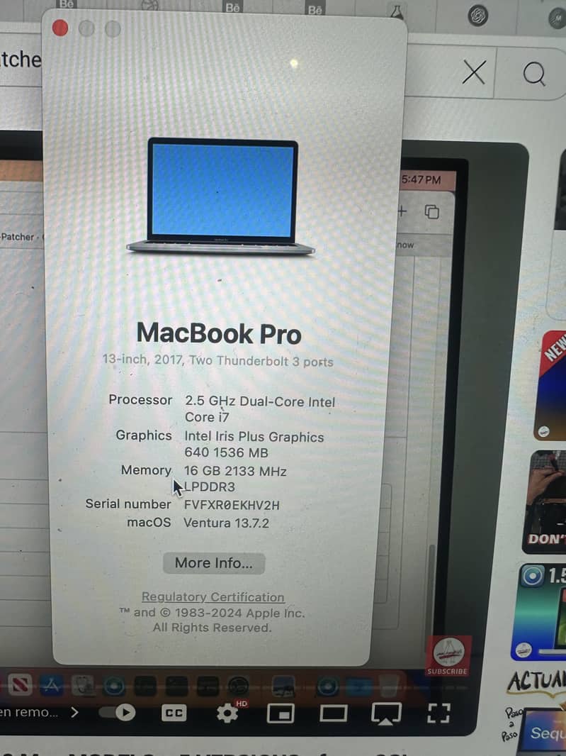 Macbook Pro 2017 | 13 Inches Thunderbolts 3 Ports - Laptops - 1102737844