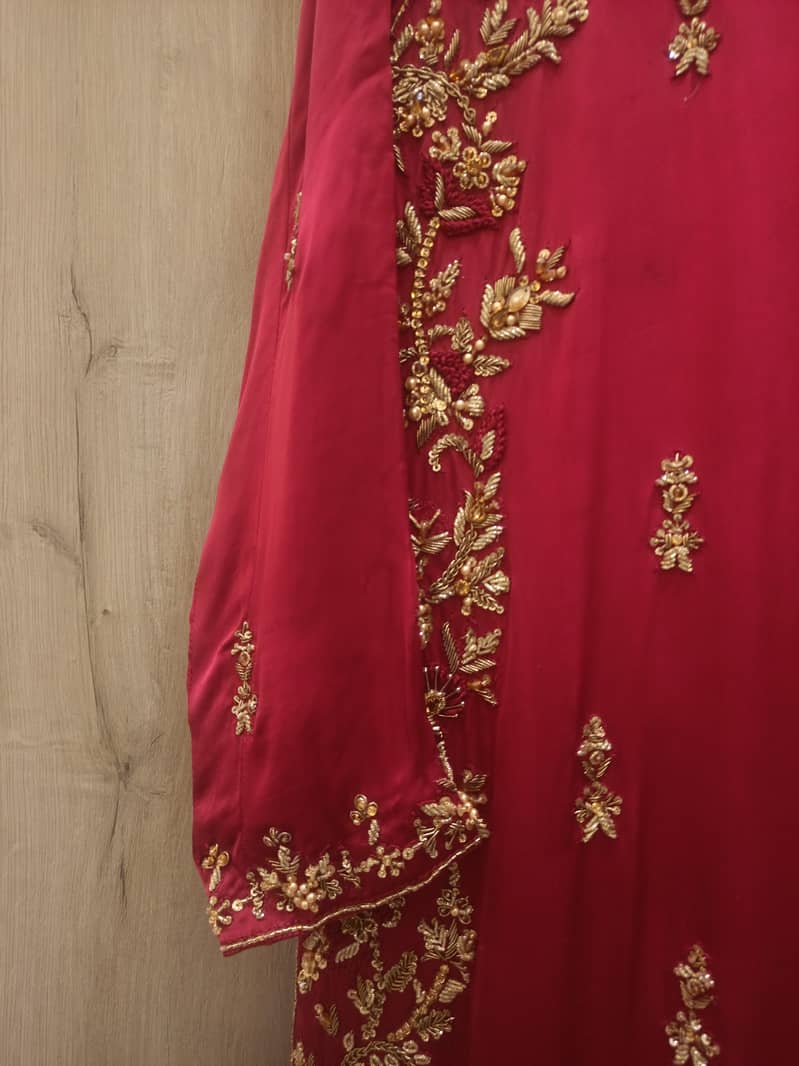 Dyed Red China Silk Dress embellished with kora dabka - Eastern ...