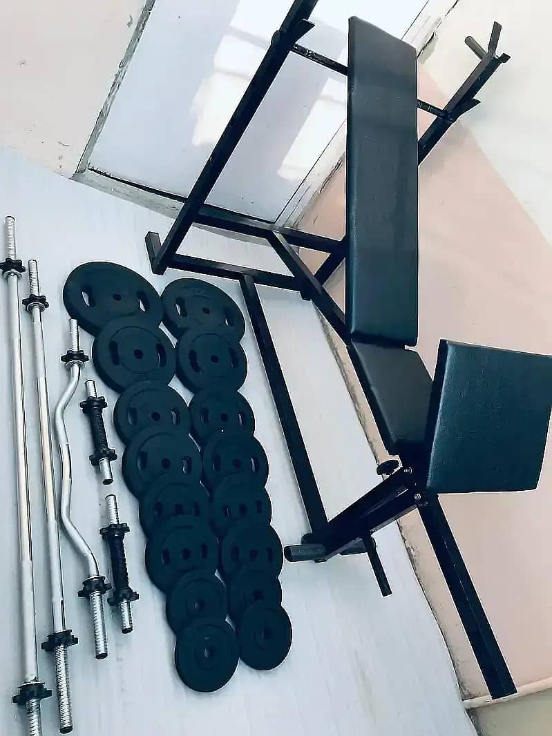 HOME GYM SETUP, WEIGHT PLATE , BENCH PRESS , CURL & STRAIGHT RODS ,GYM ...
