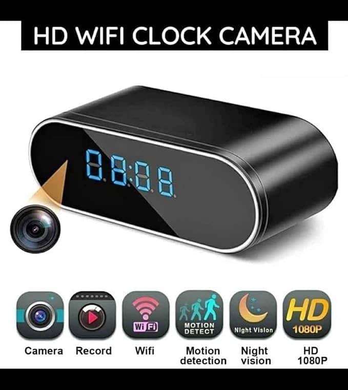 WIFI Clock Camera, HD1080P WiFi Alarm Clock with Night Vision, - CCTV ...