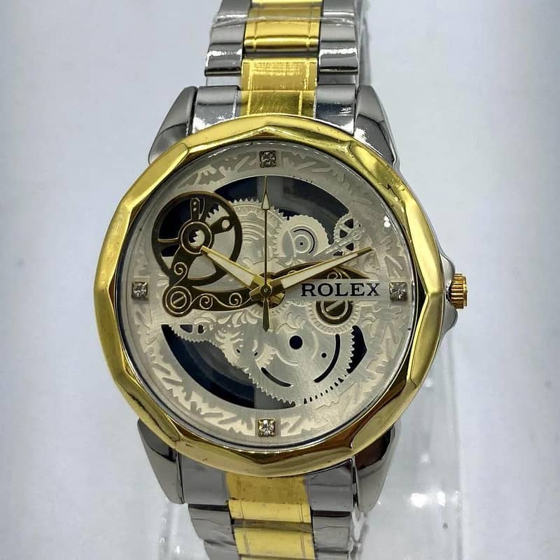 Elegant Two-Tone Skeleton Dial Men's Watch - Watches - 1107287265