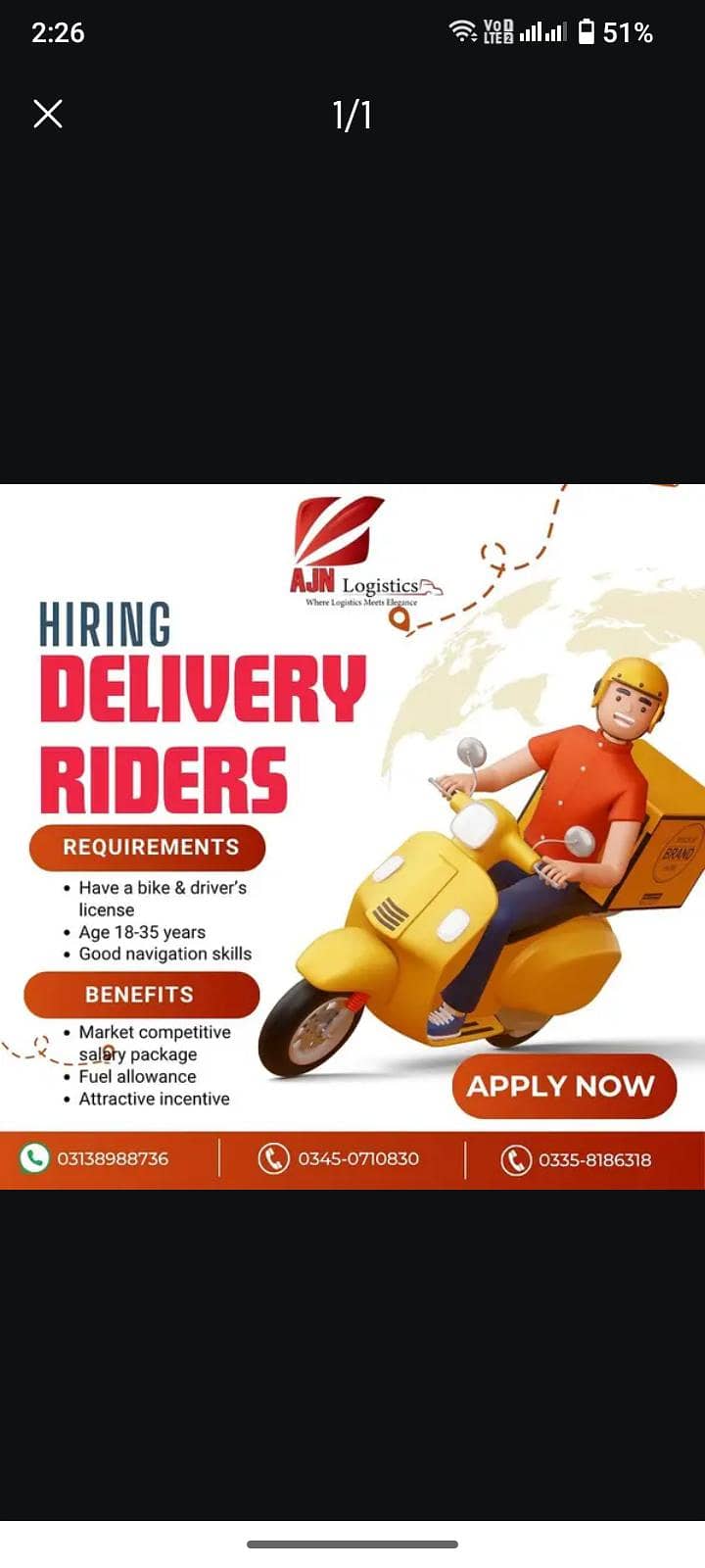 AJN LOGISTICS courier service - Delivery Riders Jobs - 1107506308