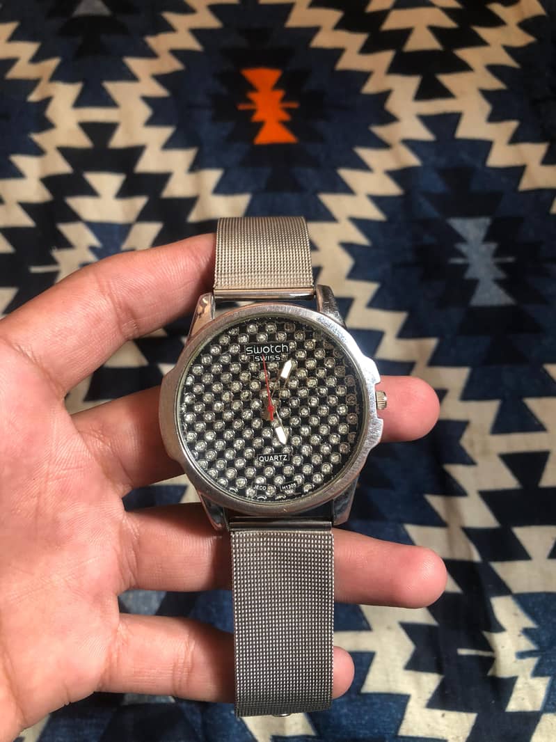 Swatch Swiss Crystal Studded Watch - Silver Mesh - Watches - 1107928170