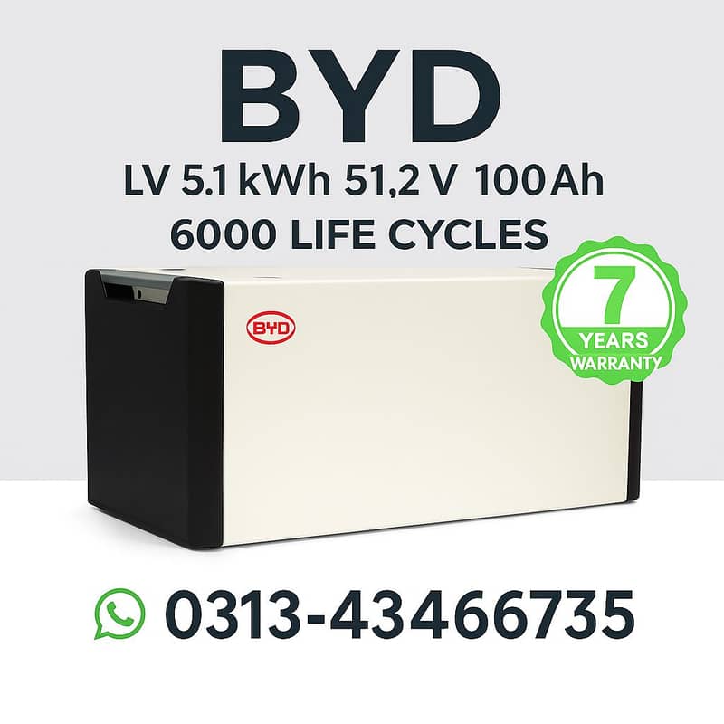 BYD LV 5.1kWh Lithium Battery | 51.2V 100Ah | 6000 Cycles | 7 Years Wa ...