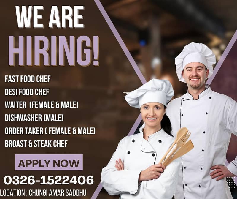 Fast Food Chef / Desi Food Chef / Dishwasher / Order Taker / Jobs ...