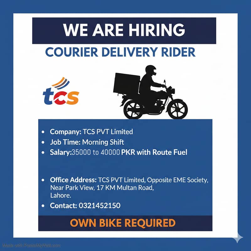 Rider Required For TCS || Delivery Riders || Jobs - Delivery Riders ...