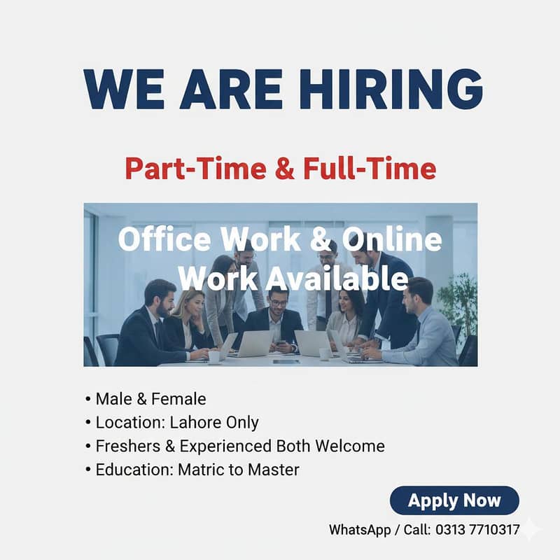 Part Time & Full Time Office / Online Work – Students Hiring (Lahore ...