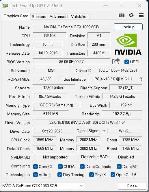 MSI NVIDIA GeForce GTX 1060 6GB Gaming X - Computer Components - 1109946847