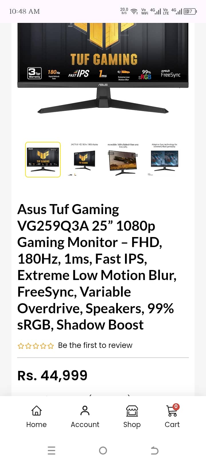 Asus Tuf Gaming VG259Q3A 25” 1080p Gaming Monitor – FHD, 180Hz, 1ms ...