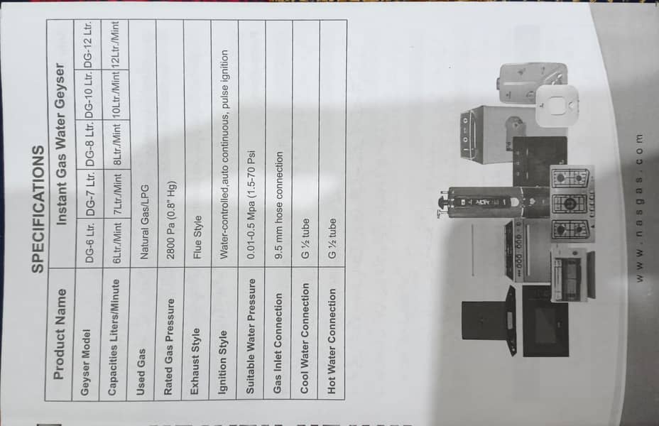 Nasgas 10 Litre DG-10 L Crystal instant gas water heater. - Geysers ...