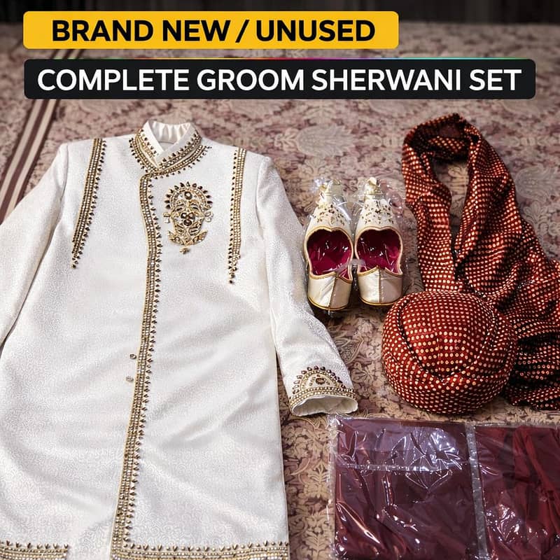 Brand New Groom Sherwani Set – Complete Wedding Outfit (Unused ...