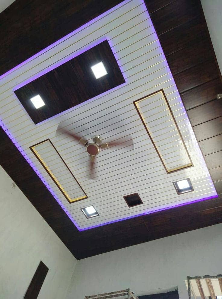 Fancy ceiling Media wall Wallpaper vinyl & wood flooring ceiling Wpc ...