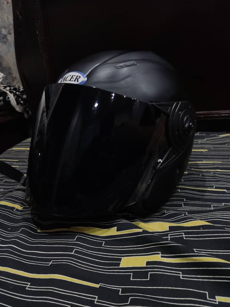 Racer helmet with tint balck visor very beautiful helmet in low price ...