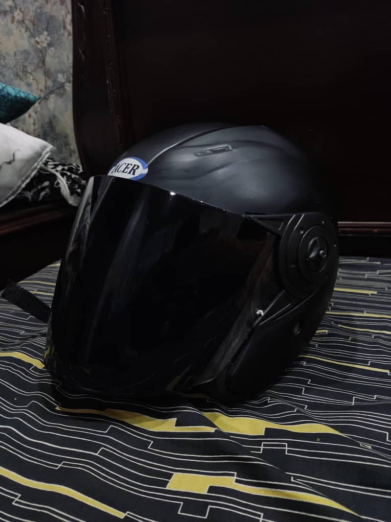Racer helmet with tint balck visor very beautiful helmet in low price ...