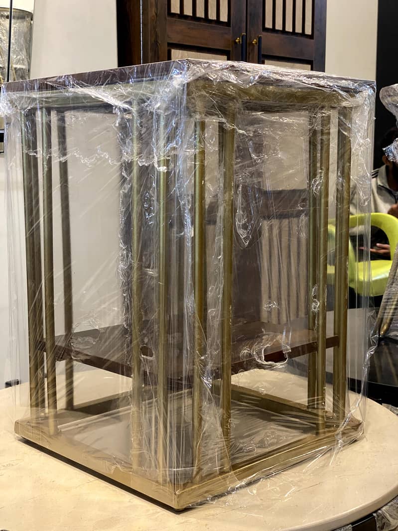 MS Steel Golden & Brown Sofa Corner Stool [Rectangle] - Chairs - 1110312574