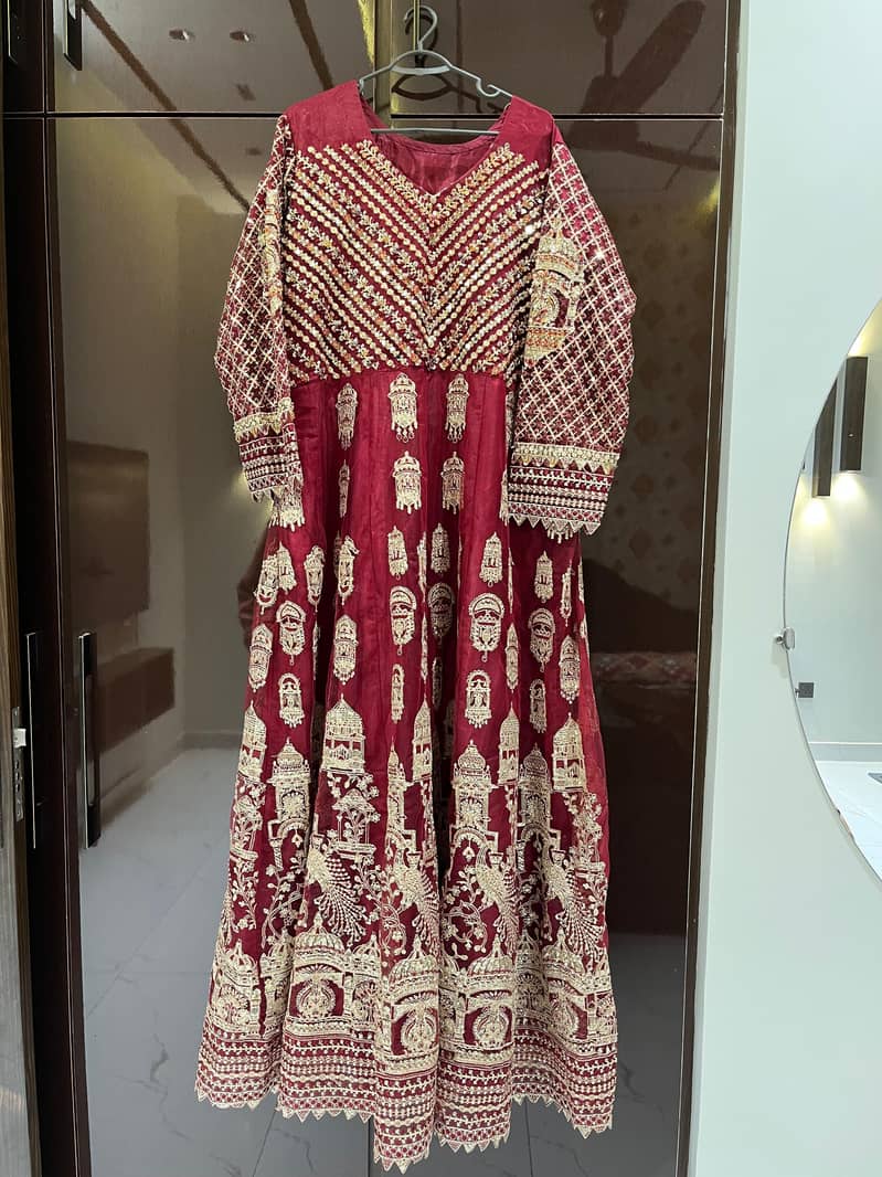 Mehroon bridal maxi with full embroidery - Bridals - 1110408468