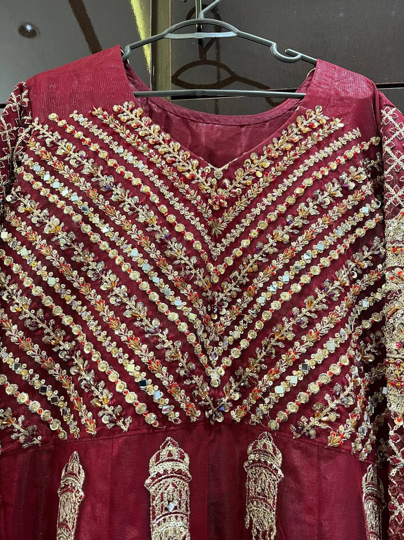 Mehroon bridal maxi with full embroidery - Bridals - 1110408468