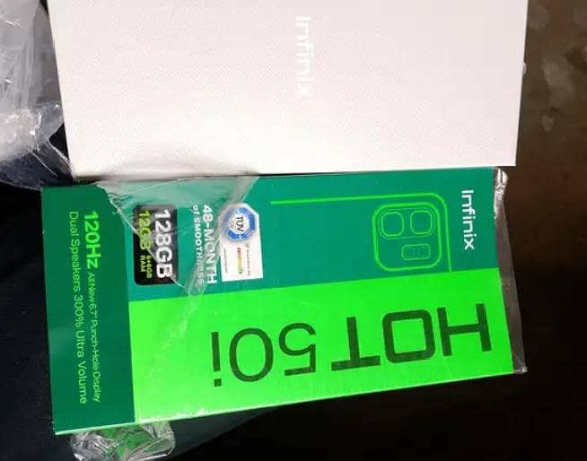 infinix hot 50i 6 + 6 ram 128gb memory complete box 11 manth ki warran ...