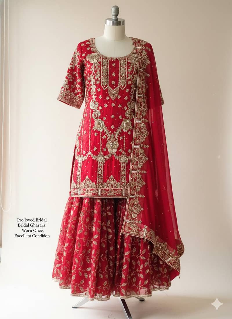 Stunning Deep Red Bridal Gharara Suit - Like New (Worn Once) - Bridals ...