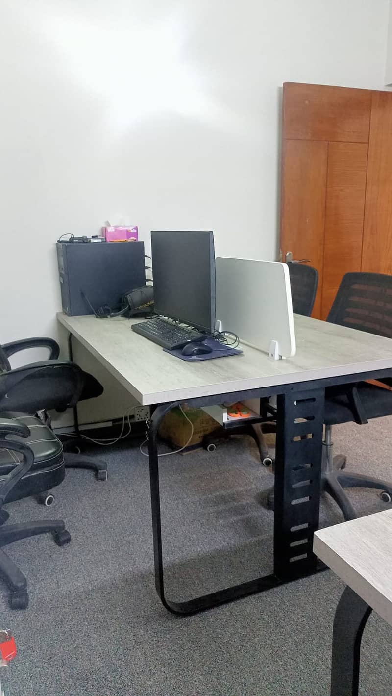 Smart Office Computer Table with Built-In Power Sockets & Wire Box ...