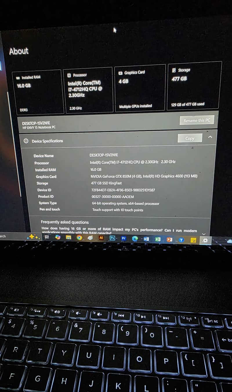 hp envy i7 4th gen HQ 4GB CARD 16GB RAM 500GB SSD GRAPHICS GRAPHICS ...