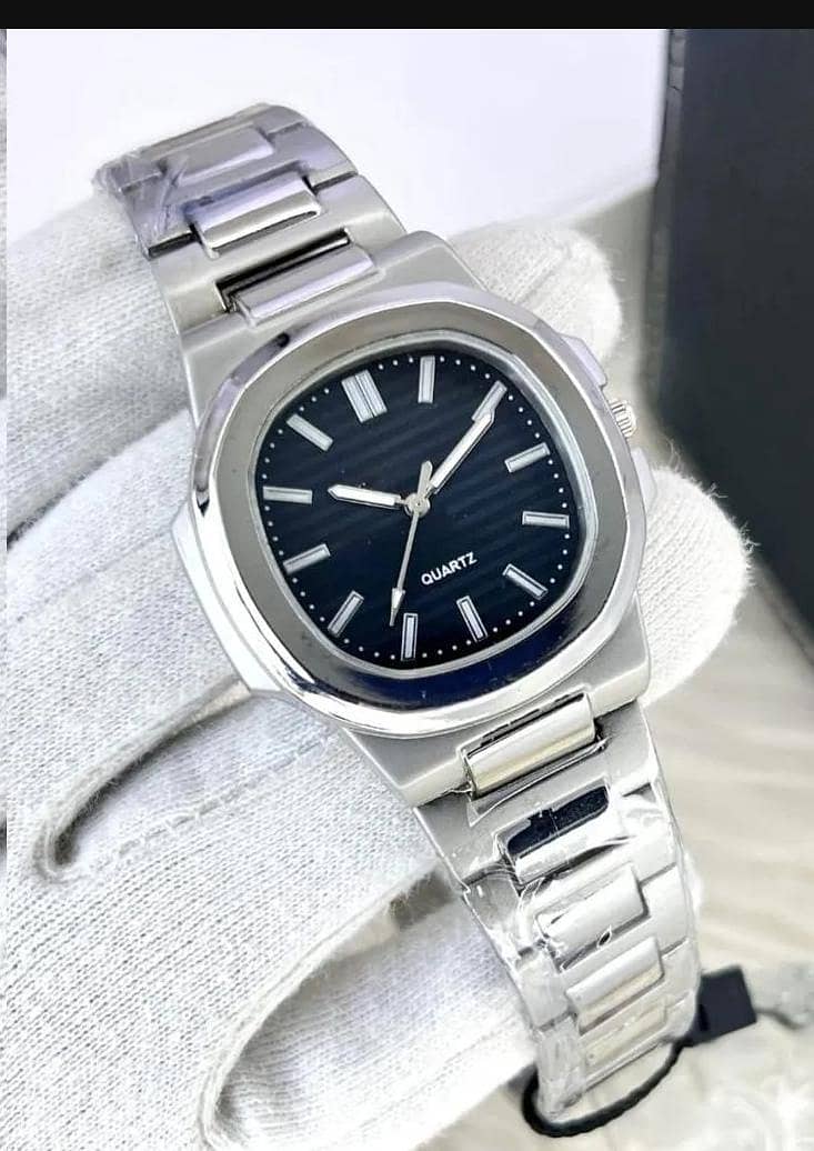 Men Square Watch Black dial Silver Steel Chain Strap - Watches - 1114926971