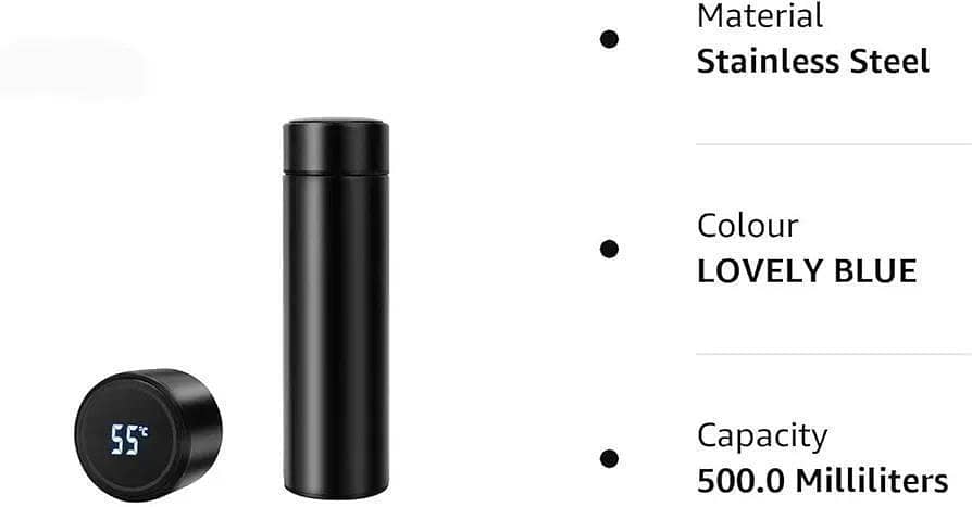 Digital Temperature Insulated Water Bottle Black white Stainless Steel ...