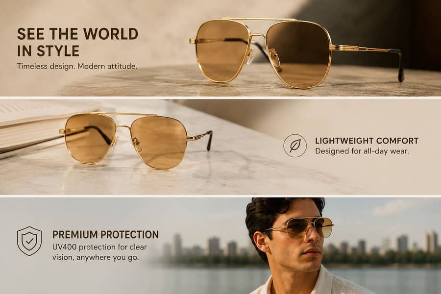 Premium Gold Aviator Sunglasses – UV400 Protection & Luxury Style ...