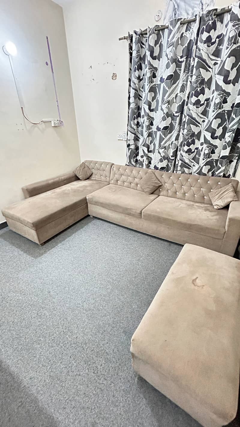 Beige Velvet L-Shape Sofa Set with Ottoman | Personal Use - Sofas ...