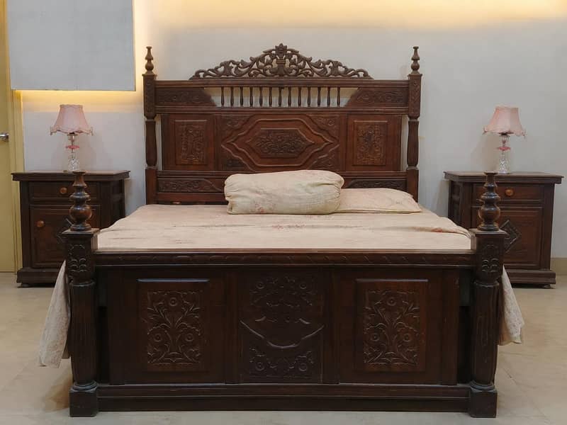 Wooden Bed, Dressing Table & Side Table - Beds - 1115941458
