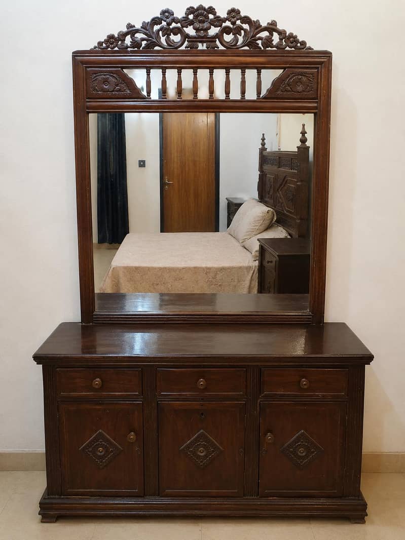 Wooden Bed, Dressing Table & Side Table - Beds - 1115941458